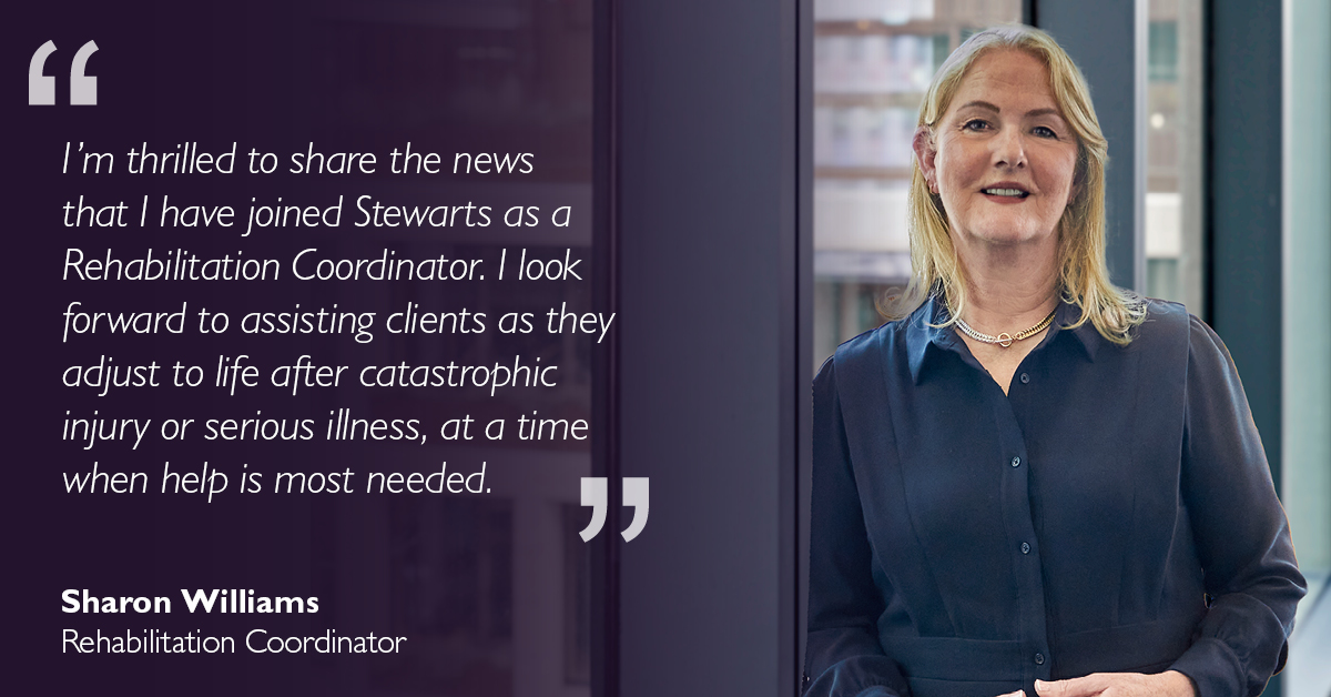 Sharon Williams joins Stewarts as Rehabilitation Coordinator - Stewarts